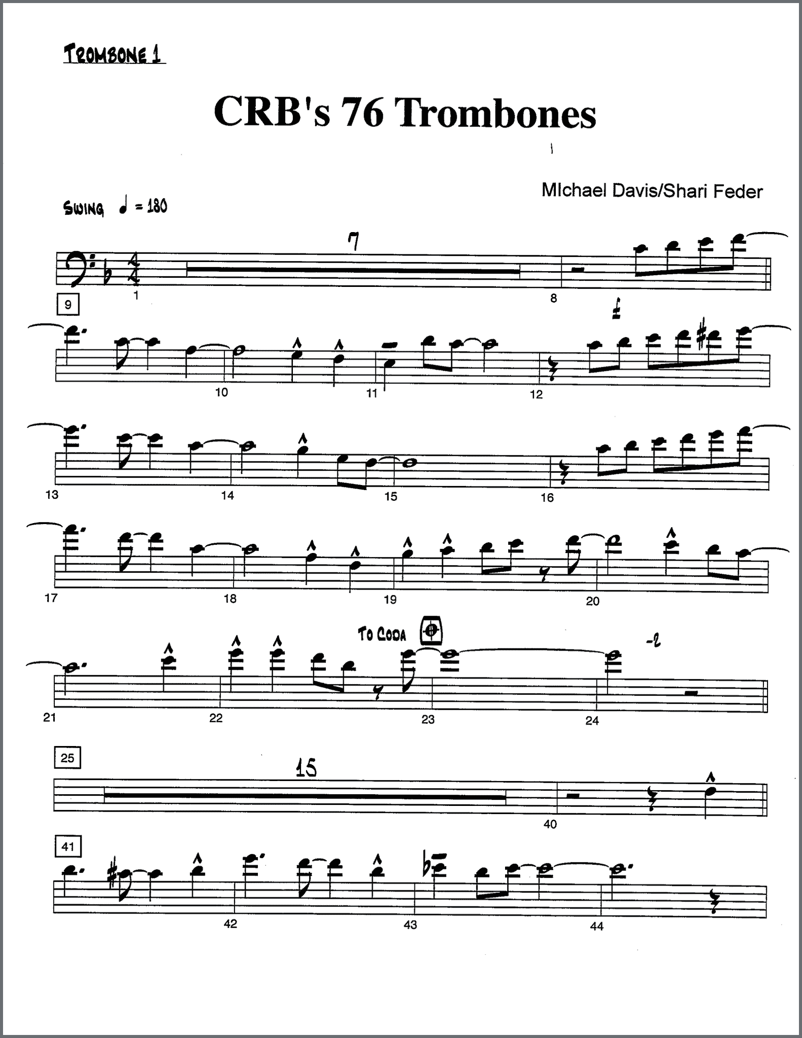 CRB’s Seventy Six Trombones for Ten Trombones with Rhythm Section by ...