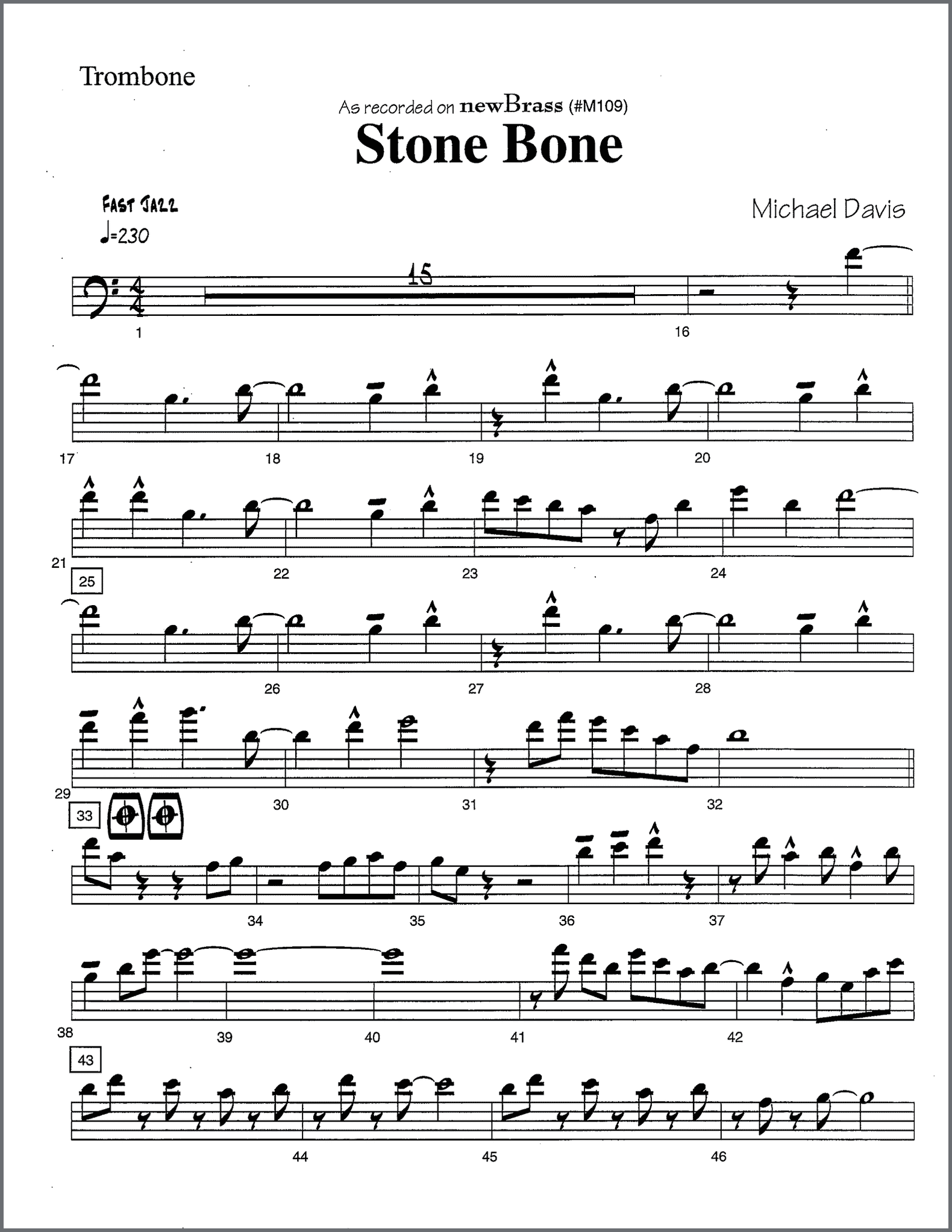 Stone Bone for Tenor Trombone and Bass Trombone by Michael Davis — Hip ...
