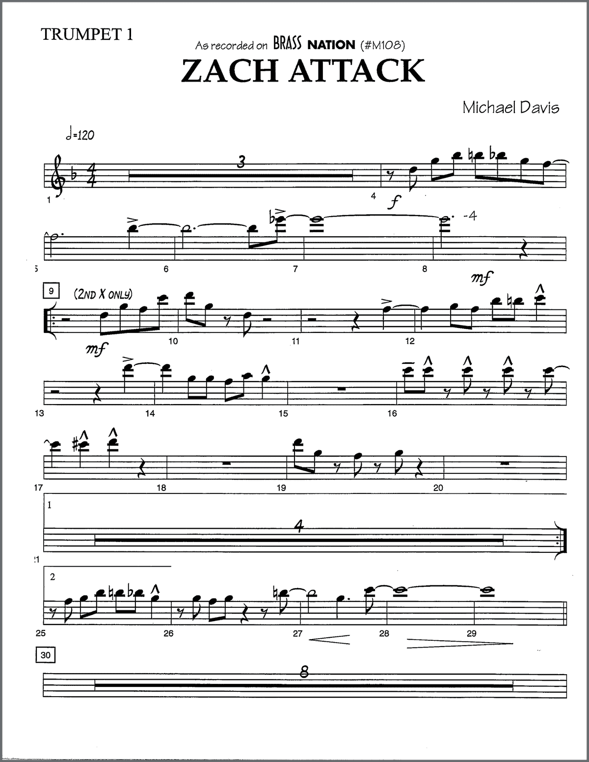 Zach Attack for Ten Brass with Rhythm Section by Michael Davis — Hip ...